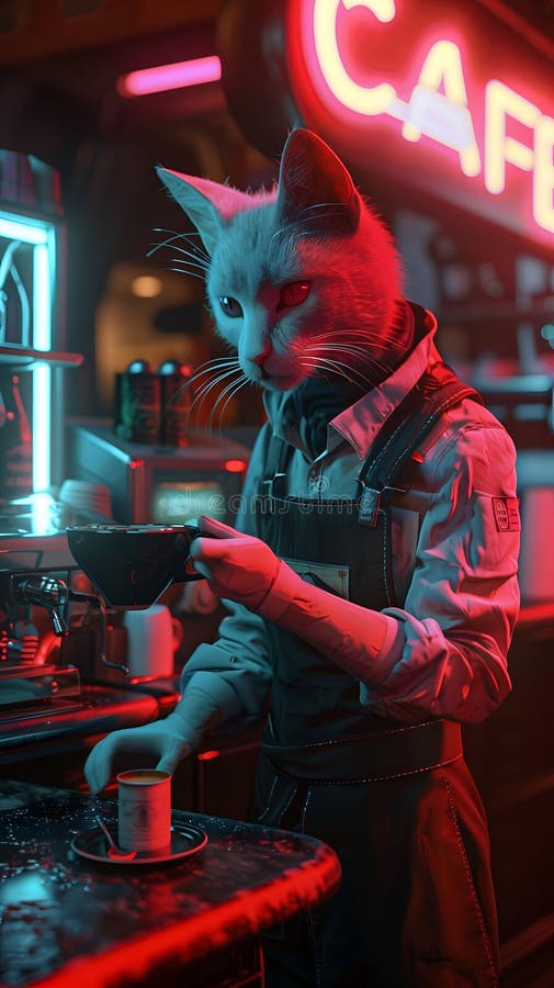 Cat Man Barista, Portrait of a Cat-man Barista. Stock Illustration ...