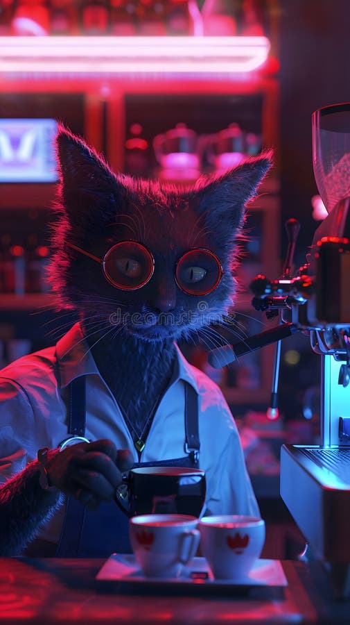 Cat Man Barista, Portrait of a Cat-man Barista. Stock Illustration ...