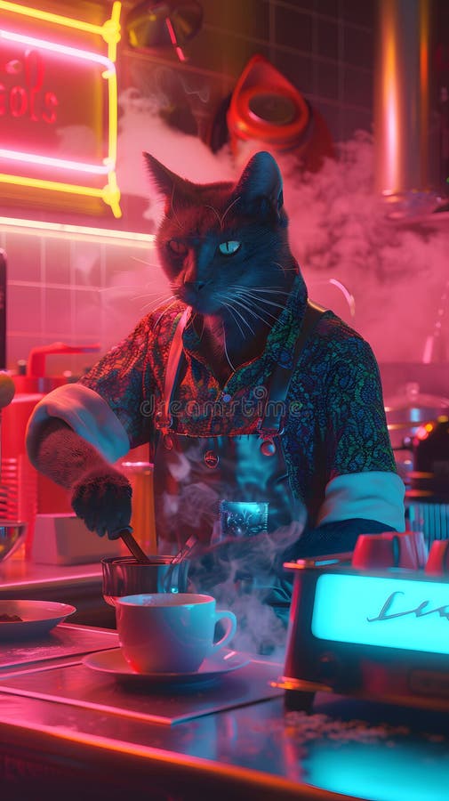 Cat Man Barista, Portrait of a Cat-man Barista. Stock Illustration ...