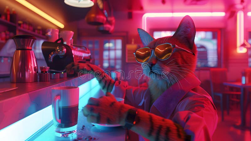 Cat Man Barista, Portrait of a Cat-man Barista. Stock Illustration ...
