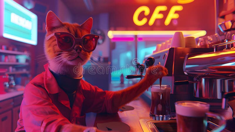 Cat Man Barista, Portrait of a Cat-man Barista. Stock Illustration ...