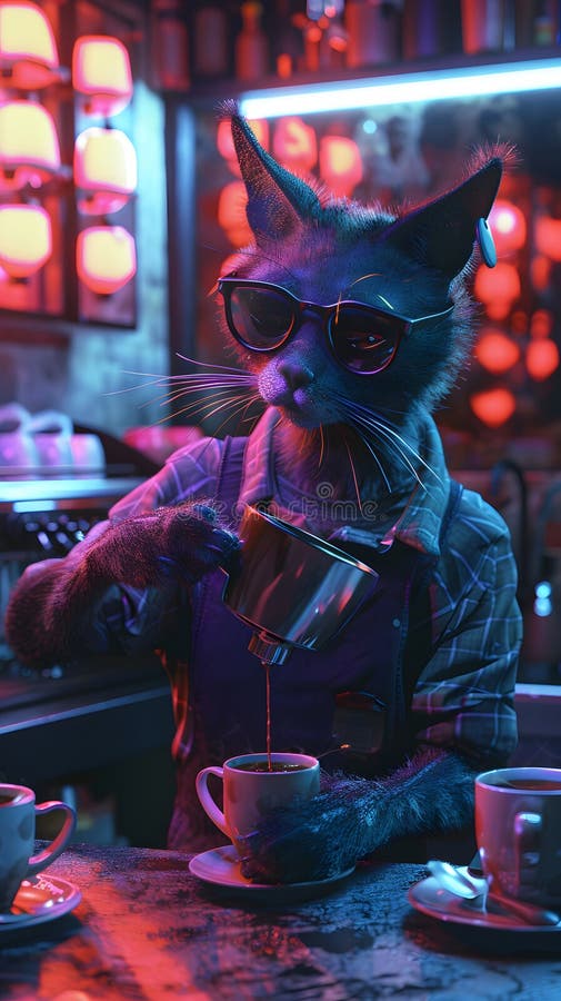 Cat Man Barista, Portrait of a Cat-man Barista. Stock Illustration ...