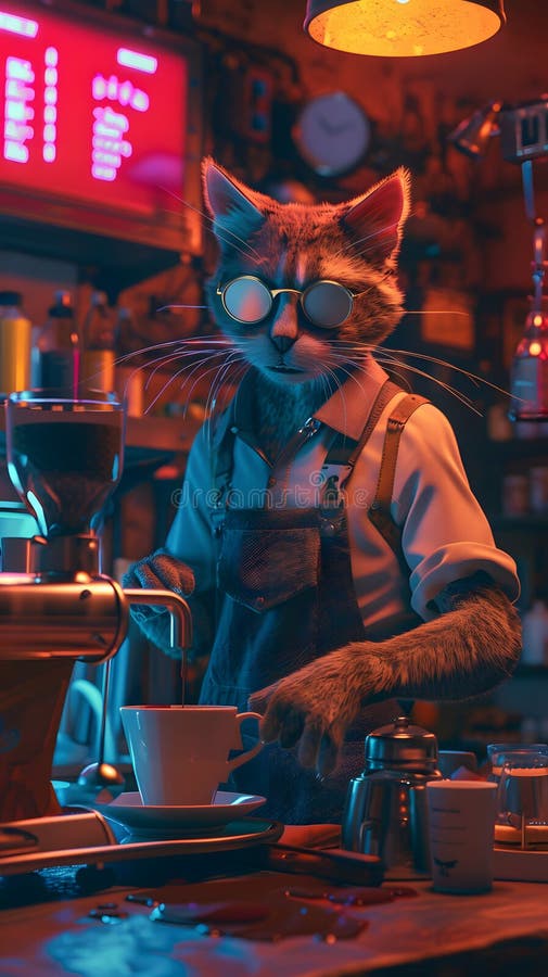 Cat Man Barista, Portrait of a Cat-man Barista. Stock Illustration ...