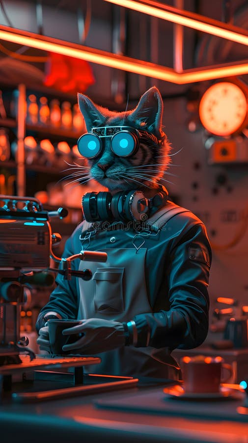 Cat Man Barista, Portrait of a Cat-man Barista. Stock Illustration ...