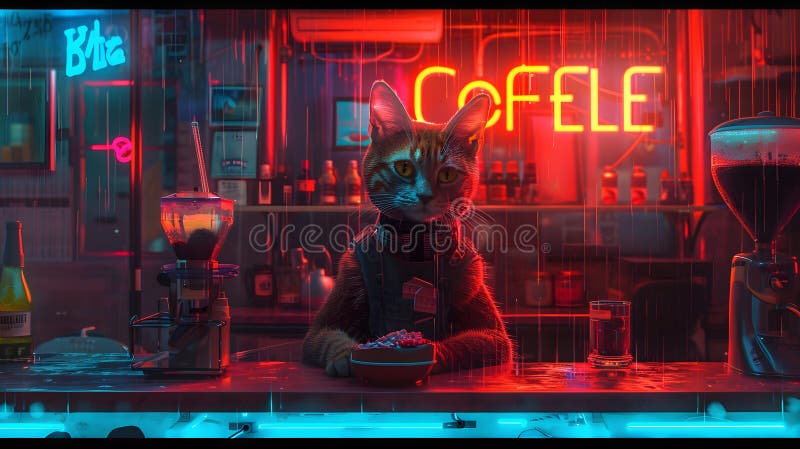 Cat Man Barista, Portrait of a Cat-man Barista. Stock Illustration ...