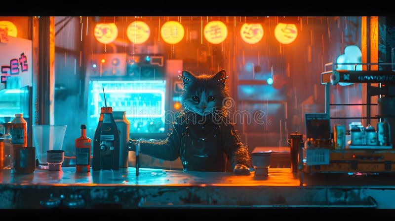 Cat Man Barista, Portrait of a Cat-man Barista. Stock Illustration ...