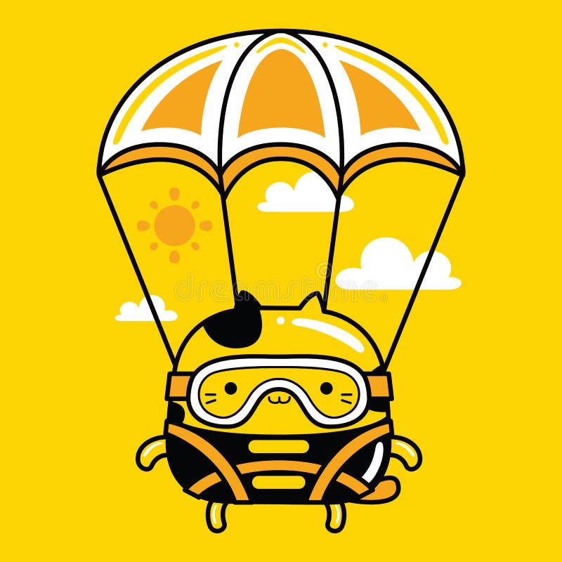 Cute Cat Character Parachute Landing Activity Stock Vector ...