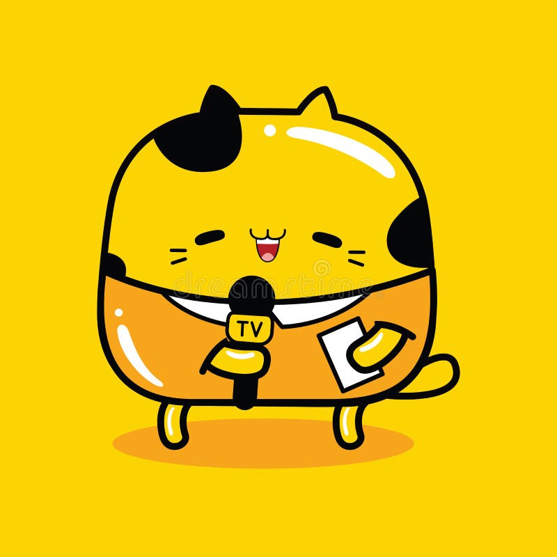 Cute Cat Character News Anchor Profession Stock Vector - Illustration ...