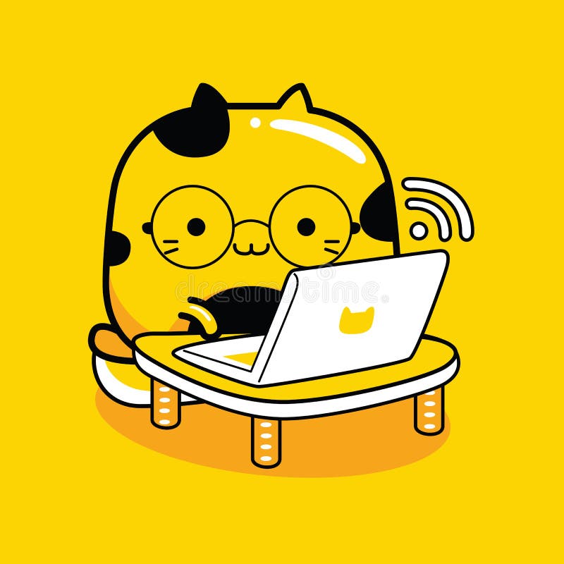 Cute Cat Character Programmer Profession Stock Vector - Illustration of ...