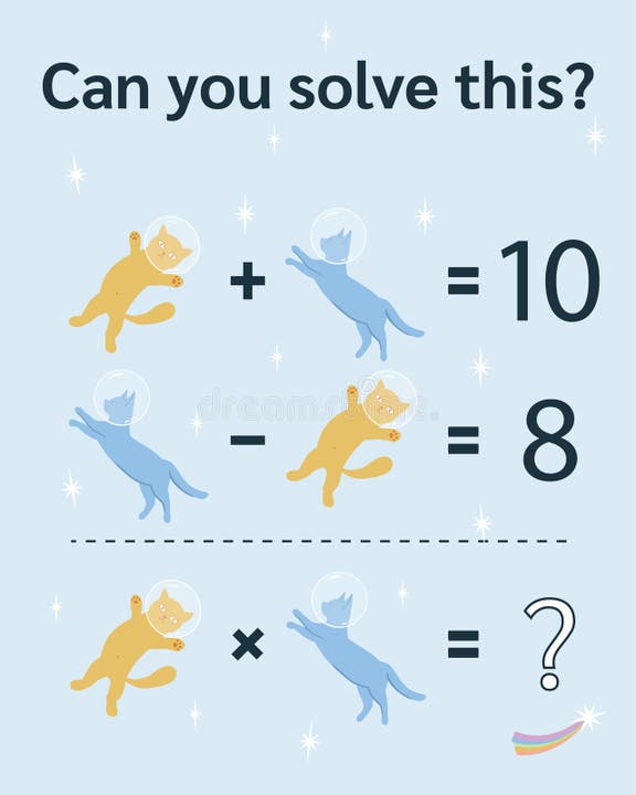 Cat Math Riddle for Kids and Adults. Picture Equations, Fun Picture ...