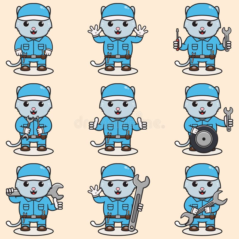 Mascot Cartoon of Cute Rabbit Wearing Mechanic Uniform and Cap Stock ...