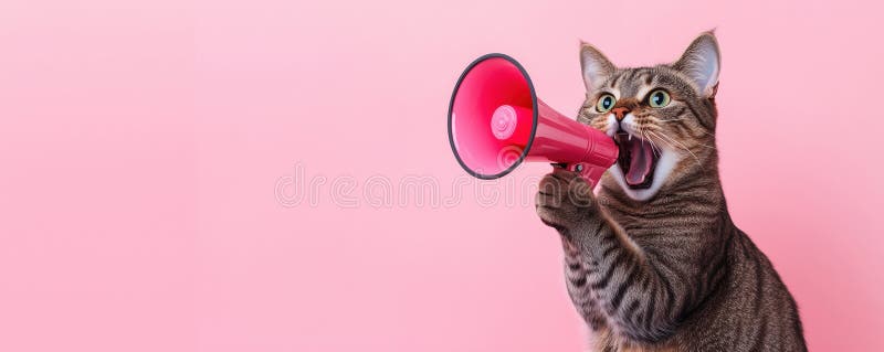 Cat with Megaphone Shouting, Copy Space for Text Stock Photo - Image of ...