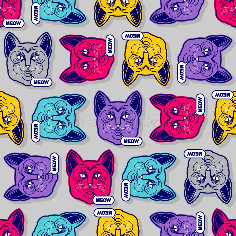 Cat and Meow Pattern Seamless. Ornament of Kids Fabric Stock ...