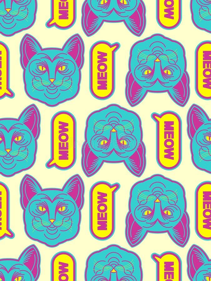 Cat and Meow Pattern Seamless. Ornament of Kids Fabric Stock ...