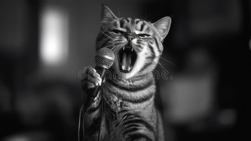 Cat with microphone stock photo. Image of show, musician - 375851910