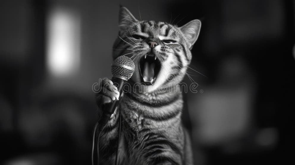 Cat with microphone stock photo. Image of show, musician - 375851910