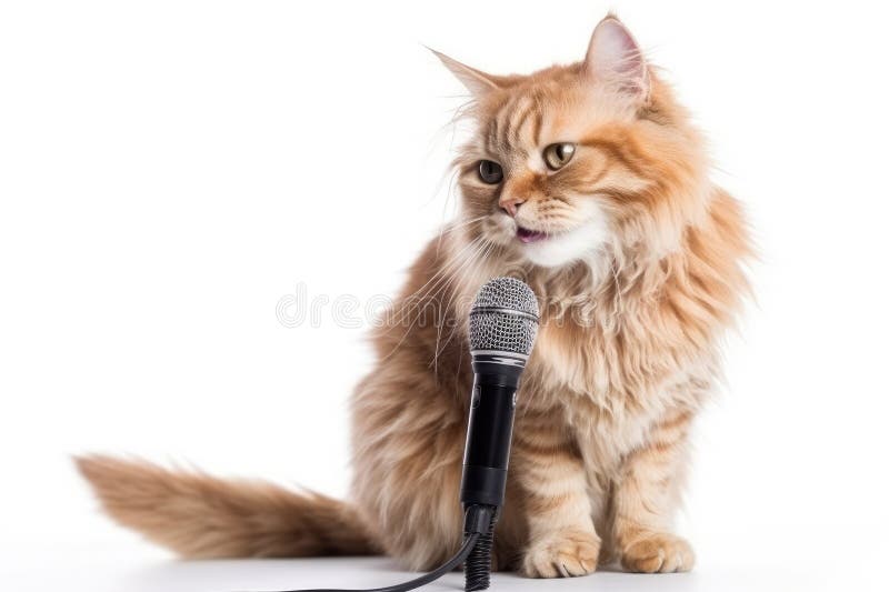 Cat with Microphone on White Background. Generative AI Stock ...