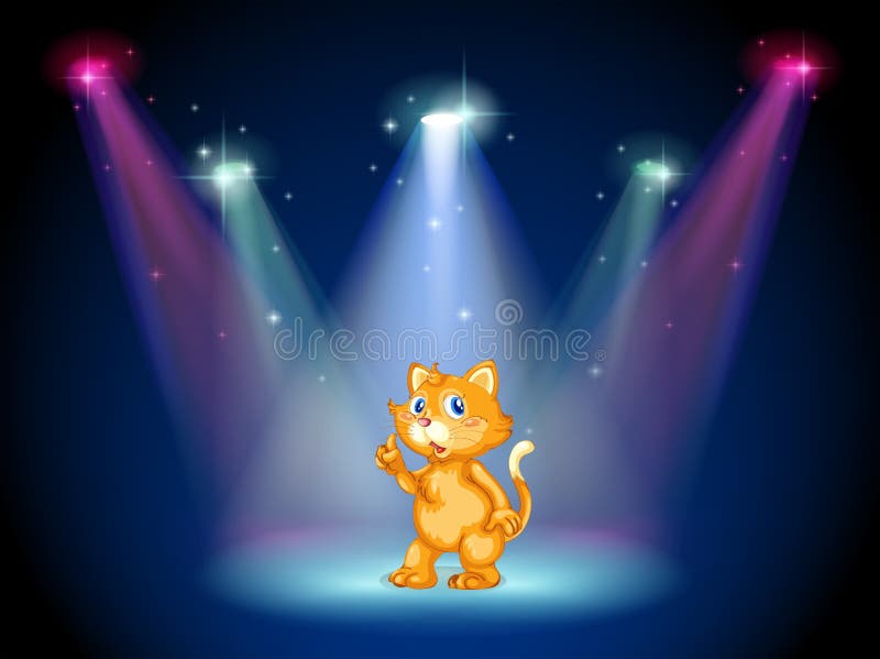A Cat in the Middle of the Stage Under the Spotlights Stock Vector ...