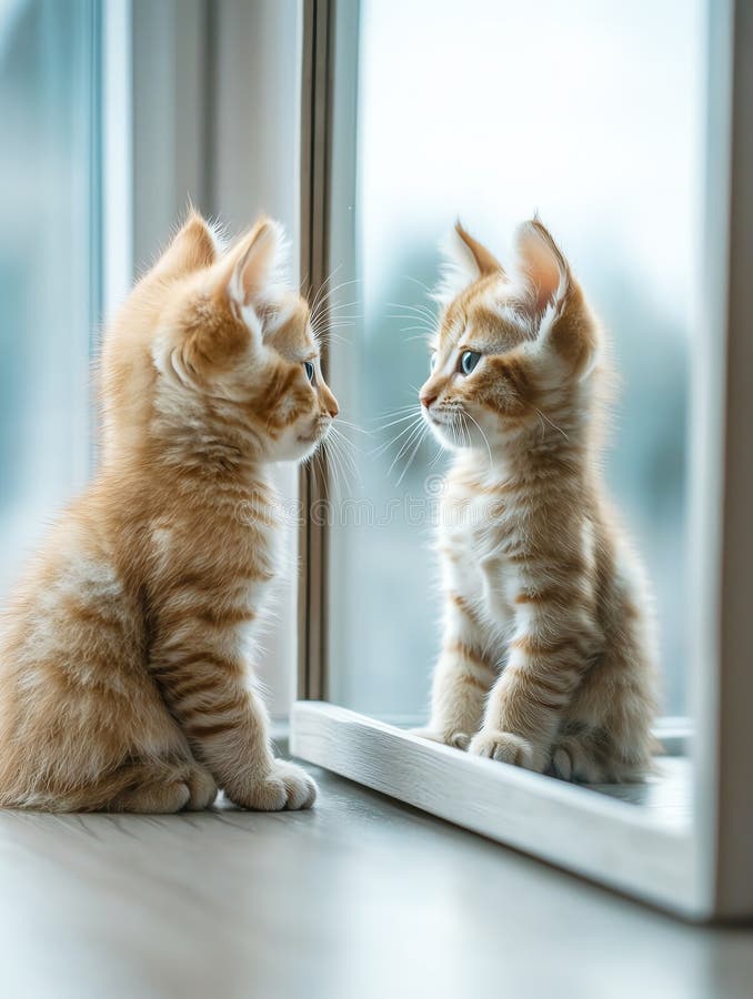 Cat and Mirror, AI Generated Stock Illustration - Illustration of ...