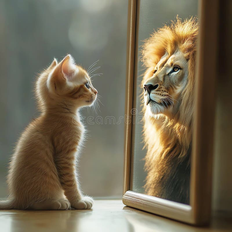 Cat and Mirror, AI Generated Stock Illustration - Illustration of ...