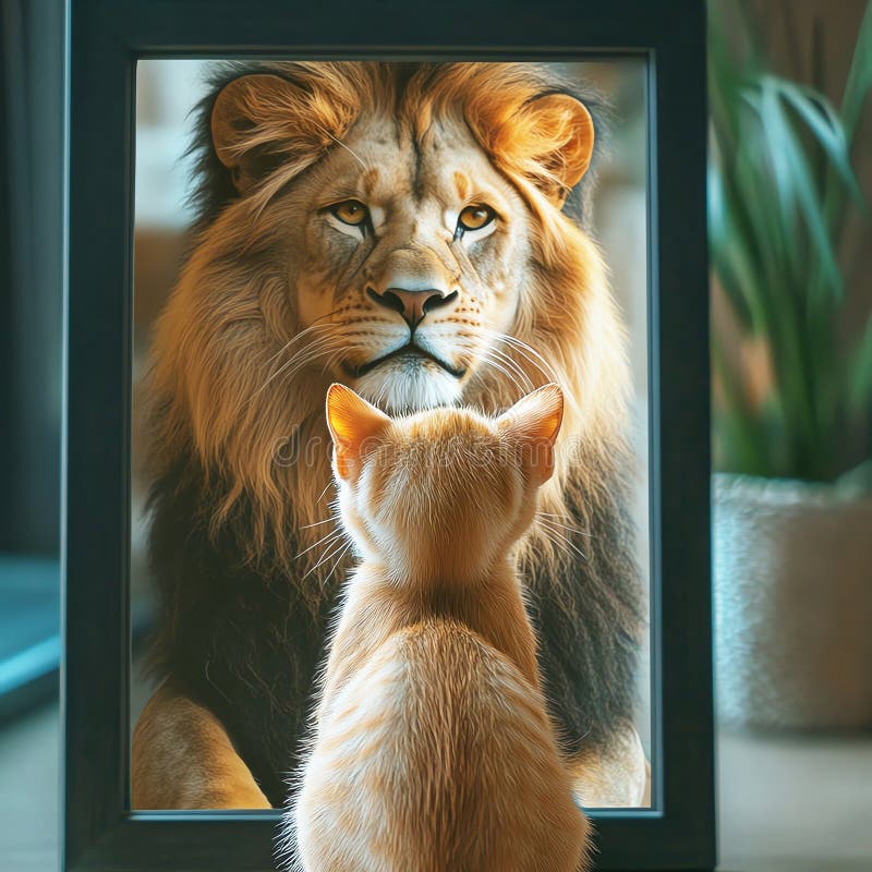 Cat and Mirror, AI Generated Stock Illustration - Illustration of face ...