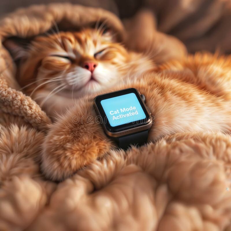 Cat Sleeping Peacefully with Smartwatch Display, Generative Ai Stock ...