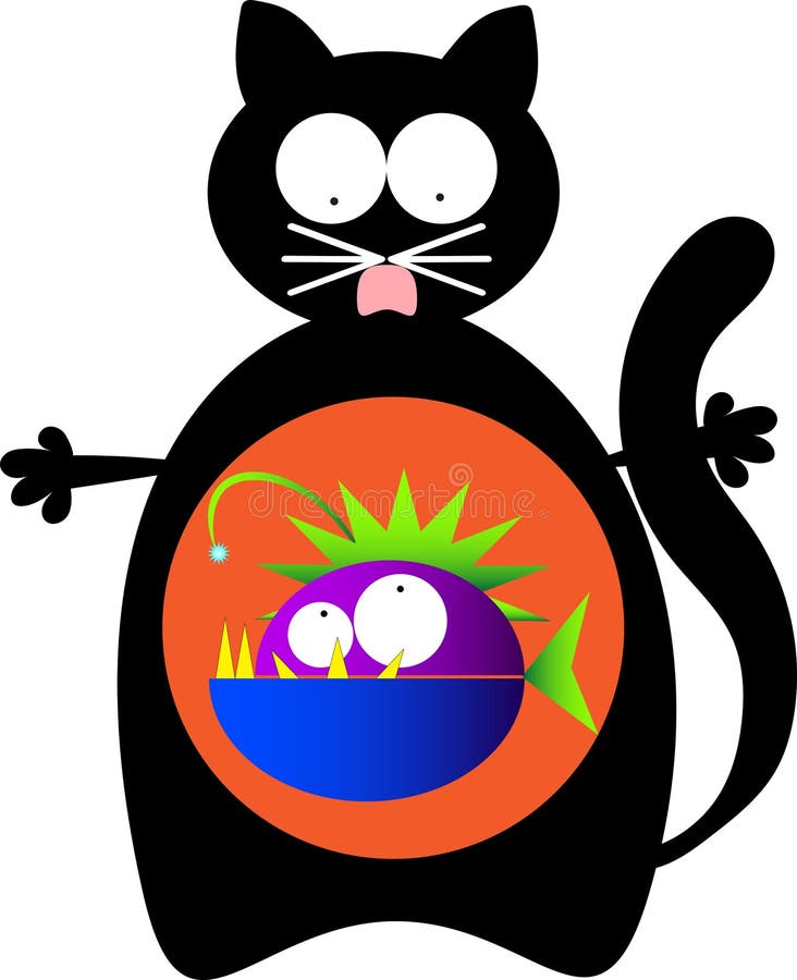 Cat with Monster Fish Inside Stock Vector - Illustration of monster ...