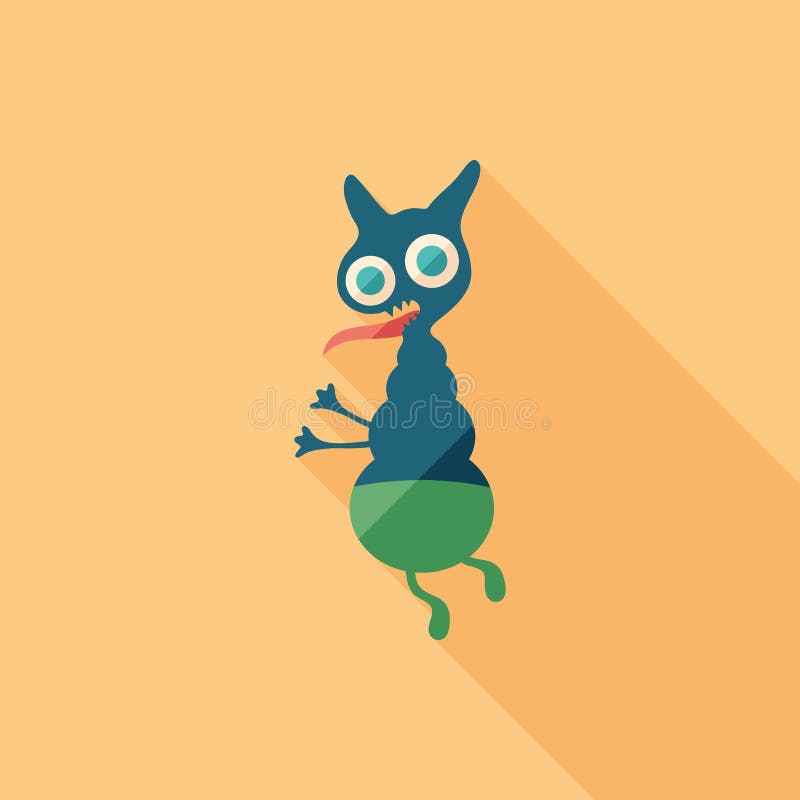 Cat Monster Flat Square Icon with Long Shadows. Stock Vector ...