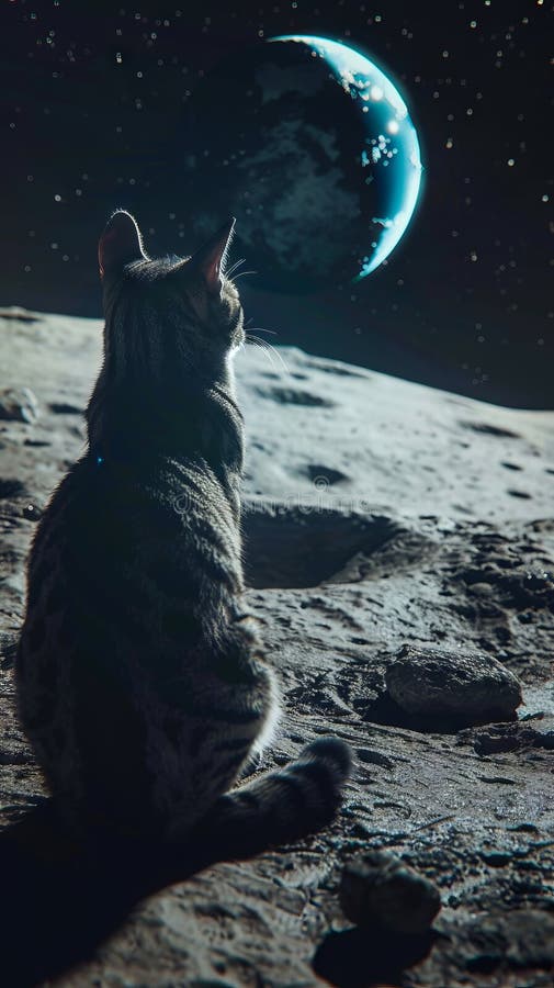 Cat on the moon wallpaper stock image. Image of wallpaper - 325552509