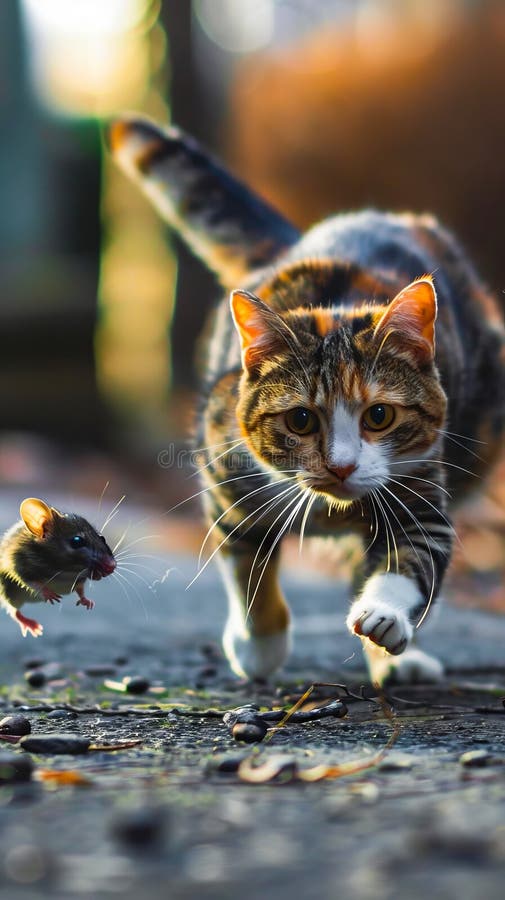 Cat and Mouse Chasing Each Other Stock Image - Image of outdoor, play ...