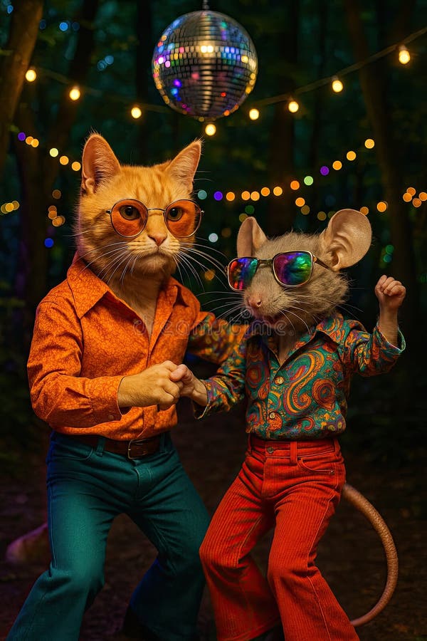 Cat and Mouse Dancing in the Disco Club Funky Music of the Seventies ...