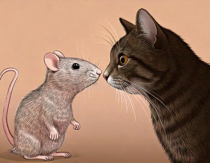 A Cat and a Mouse Face Each Other in a Friendly Manner, Comic, AI ...