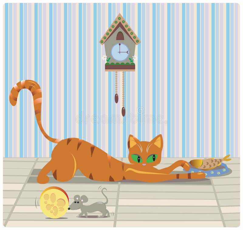 Cat and Mouse having Lunch stock vector. Illustration of cartoons ...