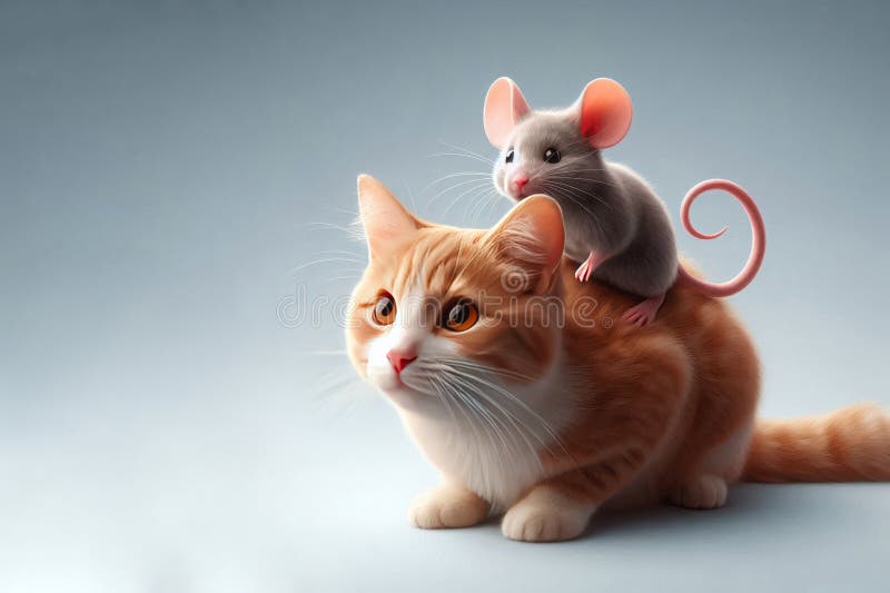 A Cat with a Mouse on Its Back. Space for Text. Stock Photo - Image of ...