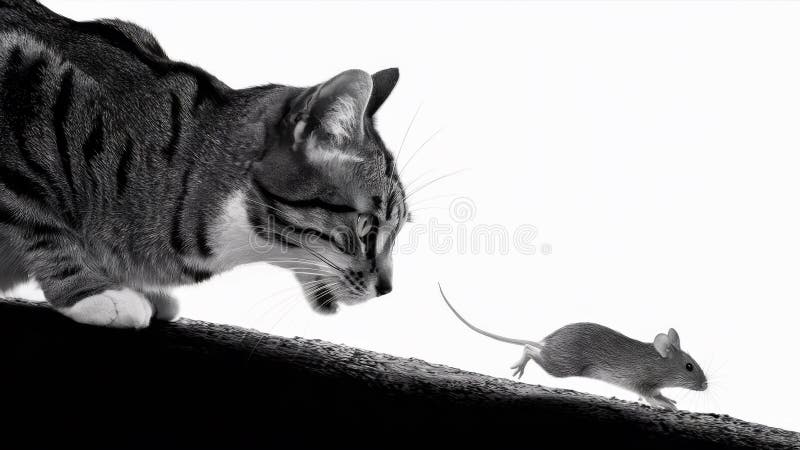 A Cat Chasing a Mouse, Black and Whire, AI Stock Photo - Image of claw ...