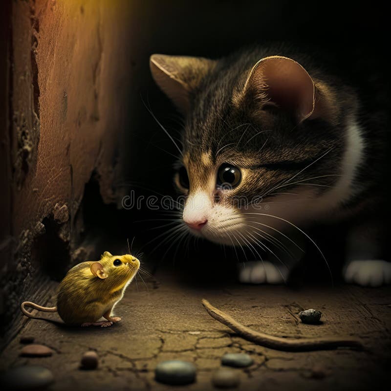 Cat and Mouse Looking at Each Other. Generative AI Stock Illustration ...