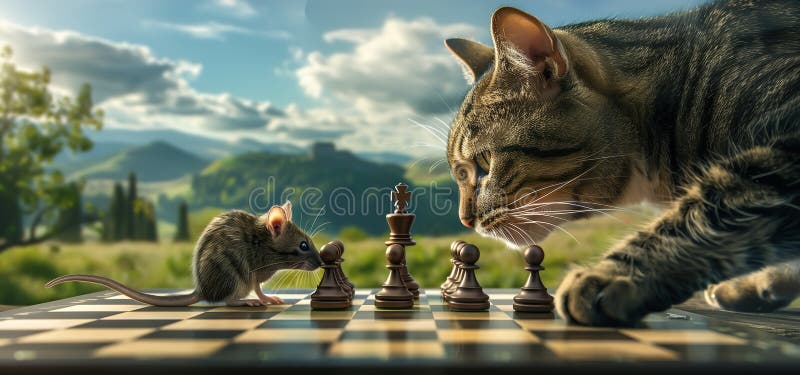 A Cat and a Mouse are Playing a Game of Chess. Generative Ai Stock ...