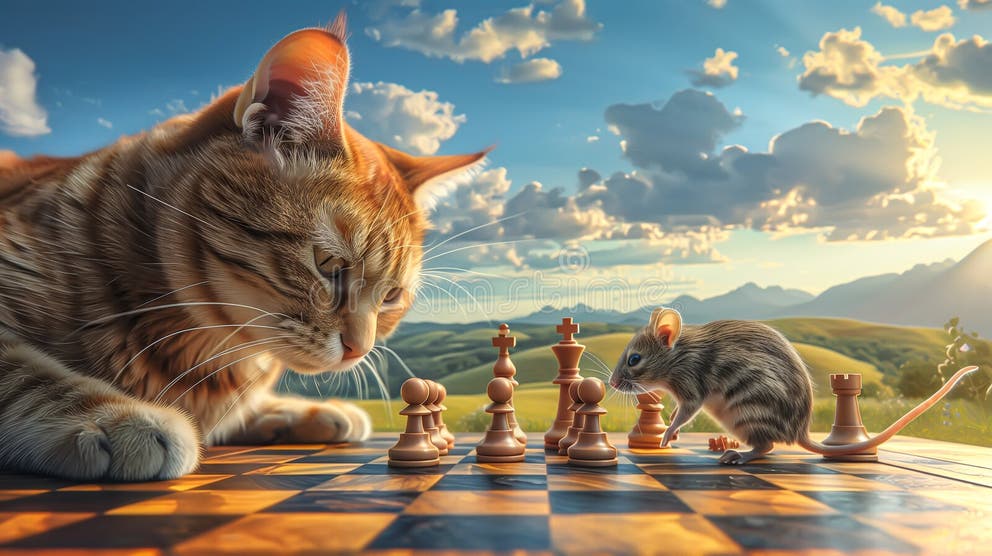 A Cat and a Mouse are Playing a Game of Chess. Generative Ai Stock ...