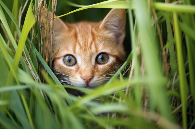 Cat and Mouse Playing Hide-and-seek in Grass Stock Image - Image of ...