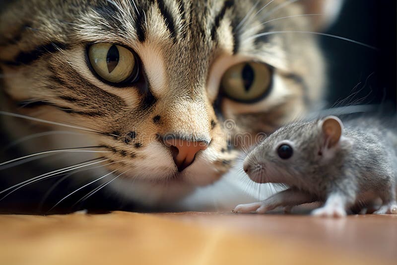 Cat and Mouse Together. Close-up Stock Illustration - Illustration of ...