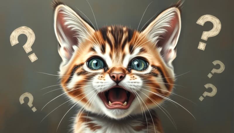 Cat with a Mouth Open and a Question Mark Above it Stock Photo - Image ...