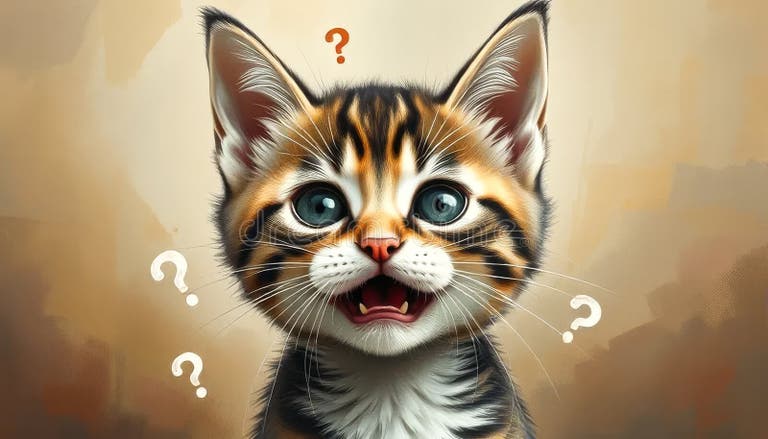 Cat with a Mouth Open and a Question Mark on Its Forehead Stock Image ...