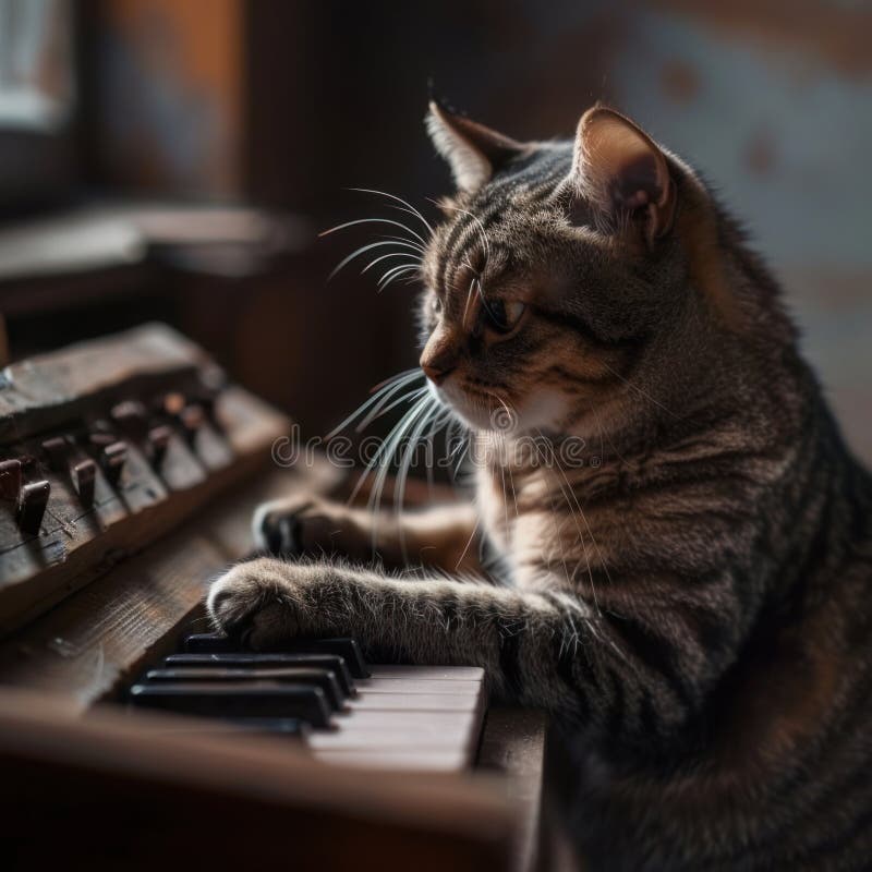 Cat Musician Playing a Mini Piano Stock Photo - Image of paws, jazz ...