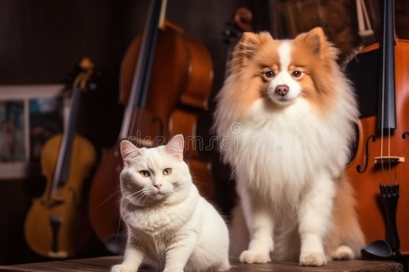 Cat Musician with Violin, Dog Playing Cello Stock Illustration ...