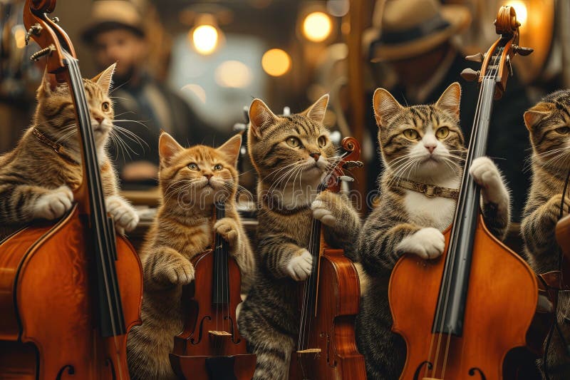 Cat Musicians in a Jazz Band, Group of Cats Playing Musical Instruments ...