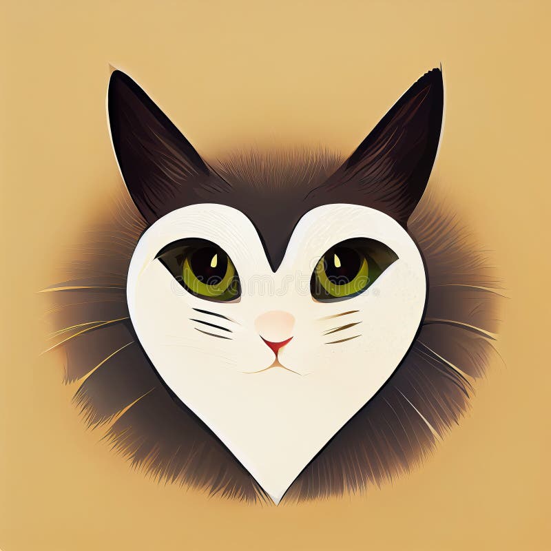 Cat Muzzle in a Heart. Green-eyed Cat Face. a Simple Illustration. AI ...