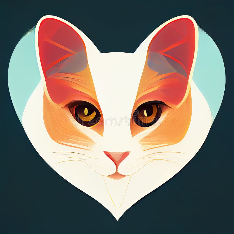 Cat Muzzle in a Heart Sticker. a Red White Cat Looks Out of a Hole. AI ...