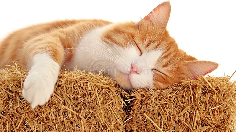 Cat Napping on Hay Stack in a Rustic Barn Setting Stock Illustration ...