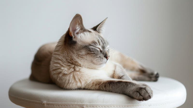 Cat Napping on White Stool stock image. Image of domestic - 320817837
