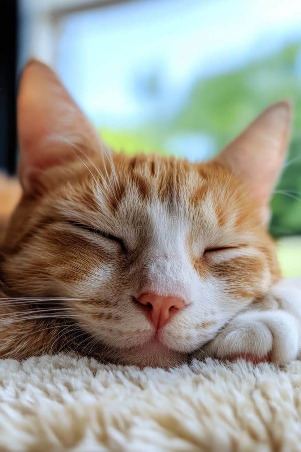 A Cat Naps Intimately on a White Blanket, Eyes Concealed, Head Atop a ...